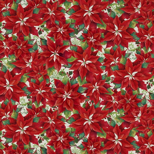 David Textiles 1-Yard Cotton Poinsettias Red Precut Fabric, Red ...