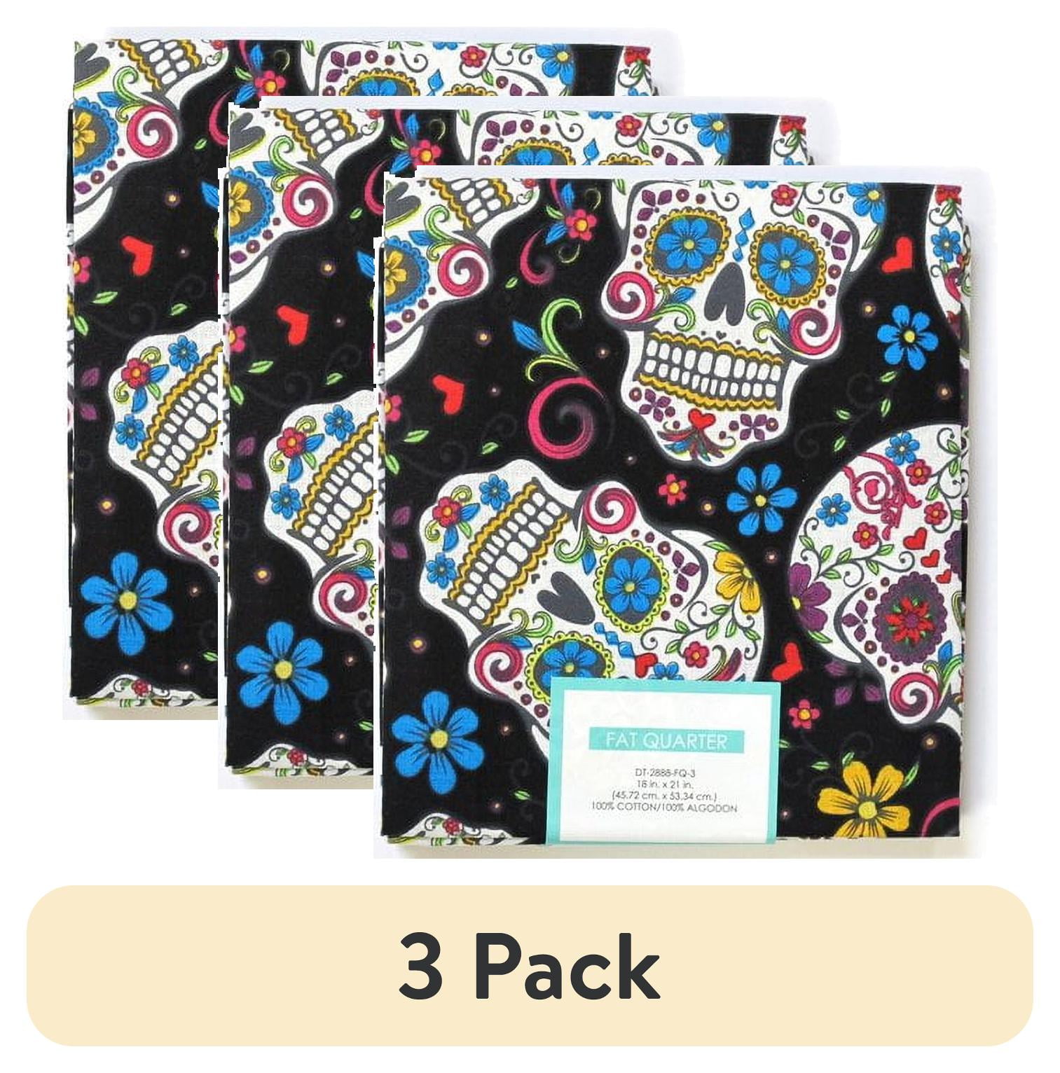 (3 pack) David Textiles 21" x 18" 100% Cotton Folkloric Skulls Precut ...