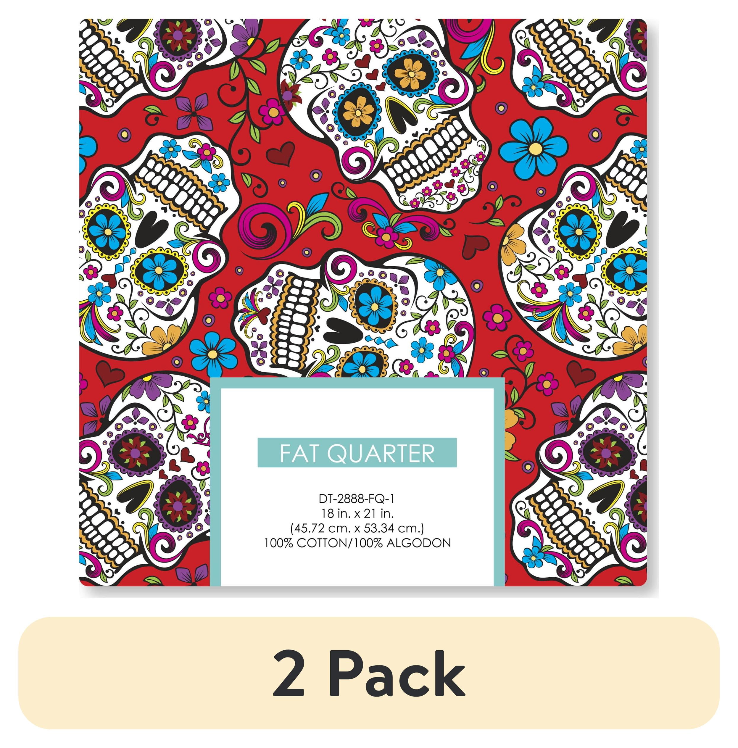 (2 pack) David Textiles 21" x 18" 100% Cotton Folkloric Skulls Precut ...