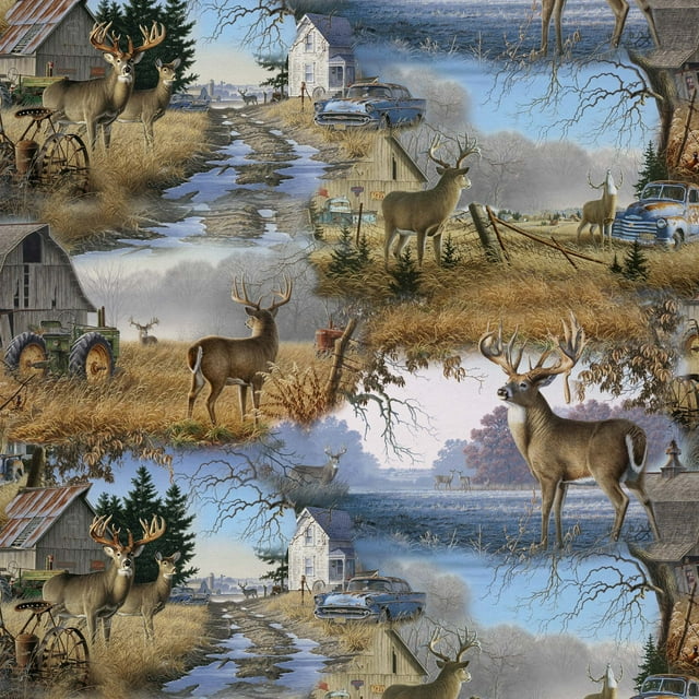 David Textiles 44" Cotton Country Deer Fabric By the Yard, Multi ...
