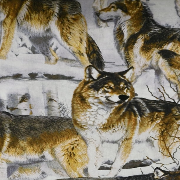 David Textiles 44" Cotton Wolves in the Snow Fabric by the Yard, Multi ...