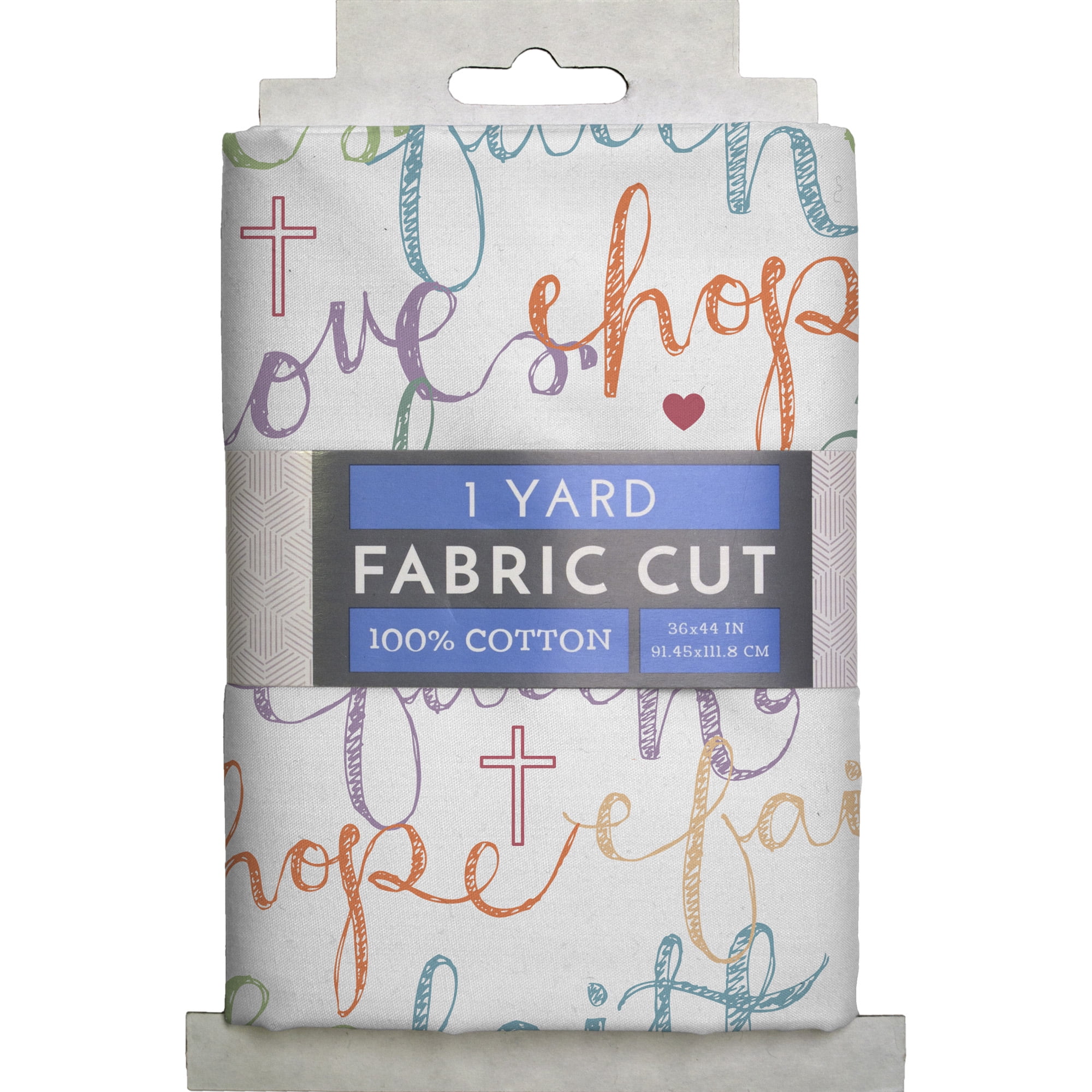 1 Yard 100% Cotton Faith Hope Love, White, 44" Wide for Quilting ...