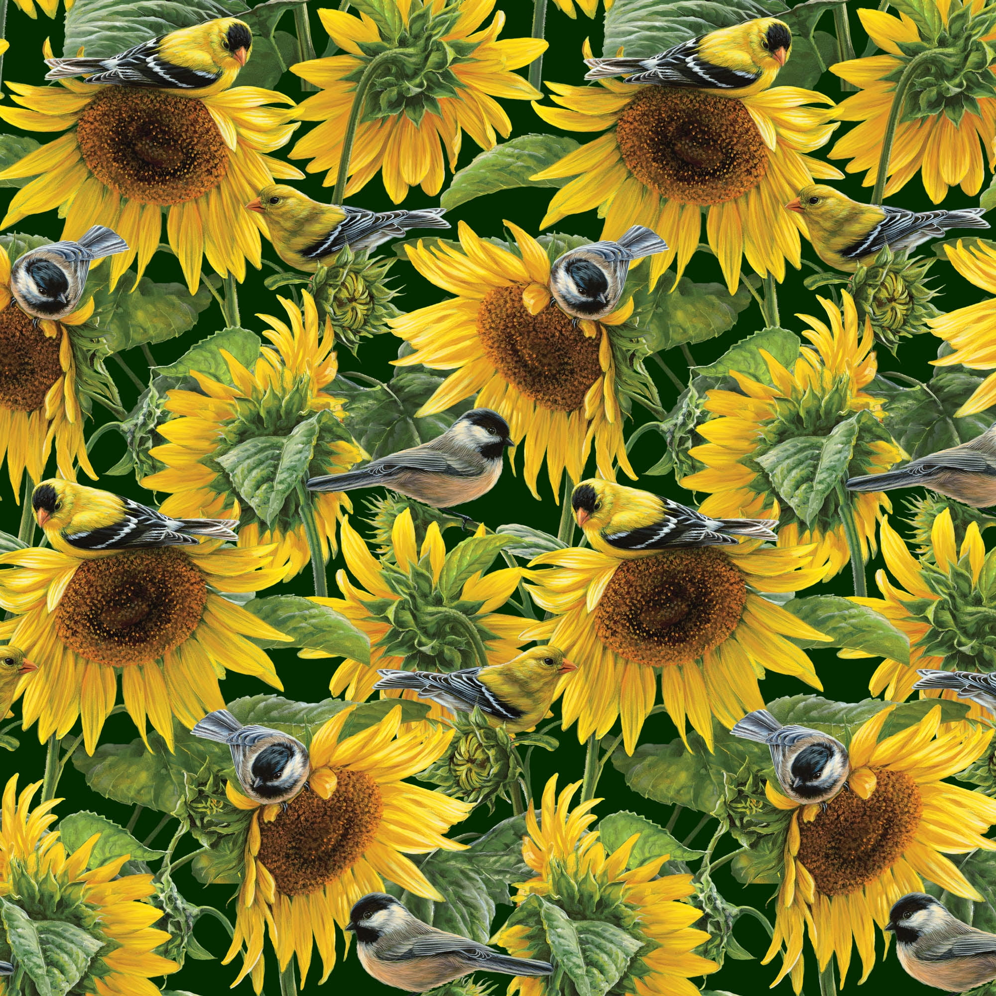 David Textiles 44" x 1 Yard Cotton Sunflower and Birds Precut Fabric ...