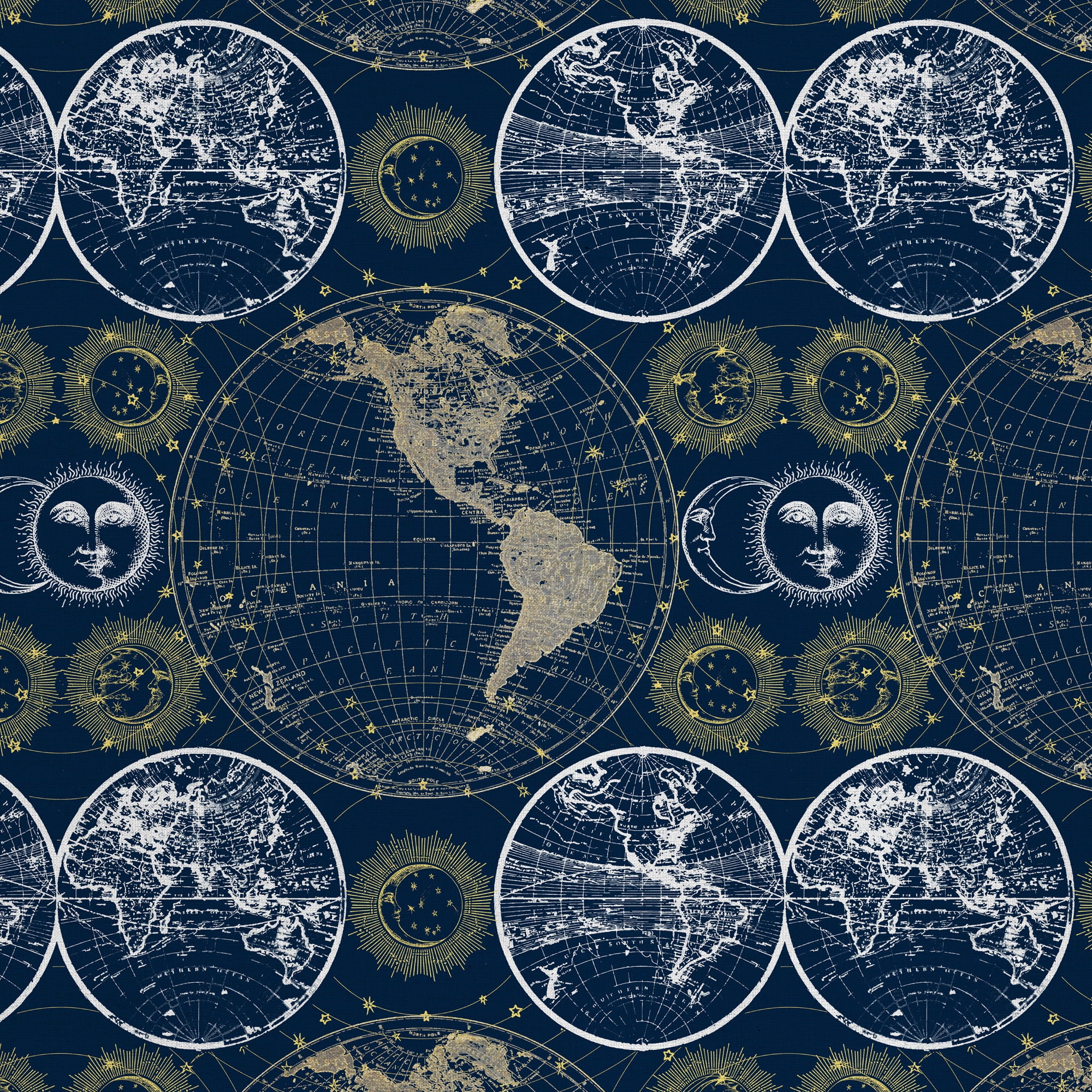 David Textiles 44" x 18" Cotton Celestial Maps Precut Fabric - Walmart.com