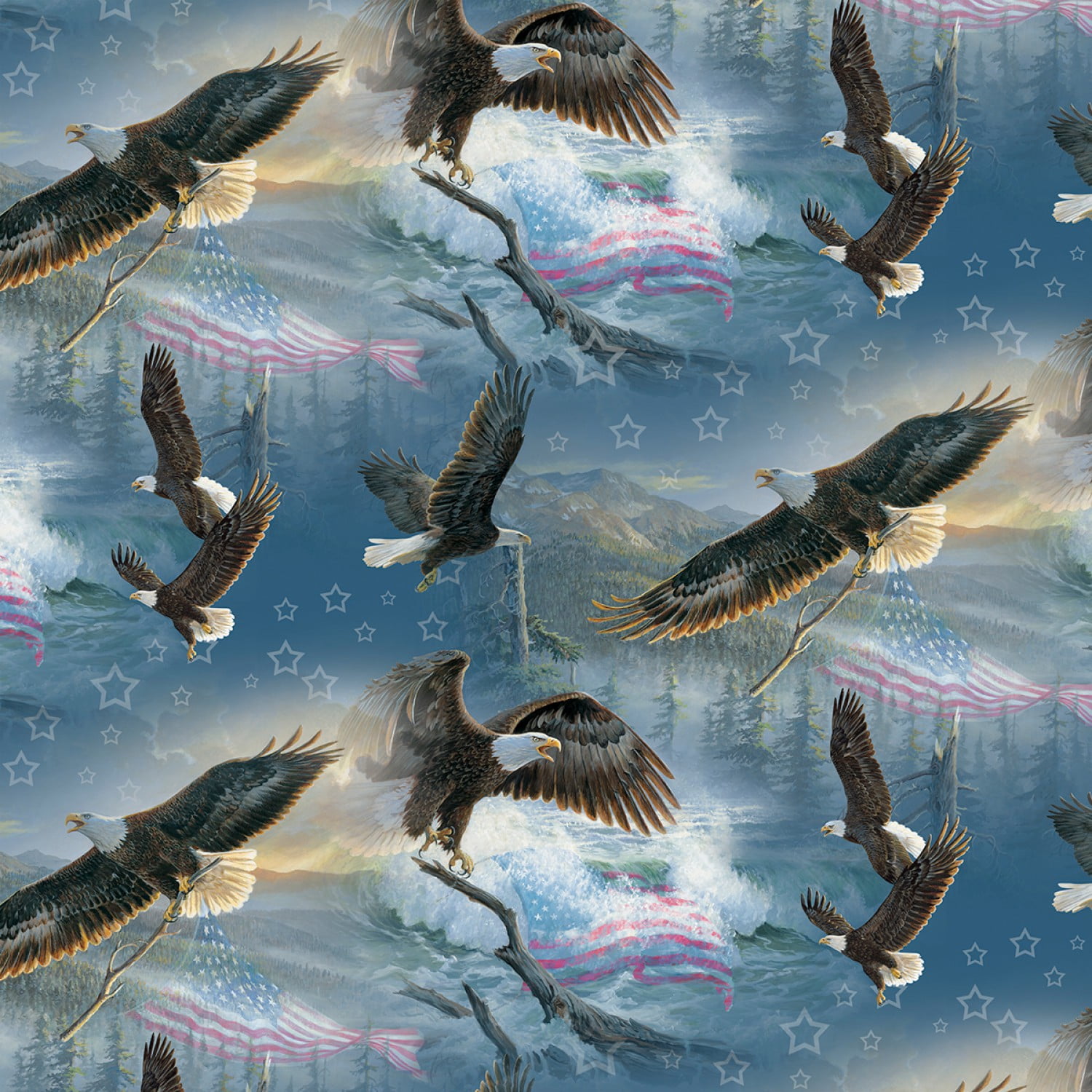 David Textiles American Patriotic Flying with Stars & Stripes 100% ...