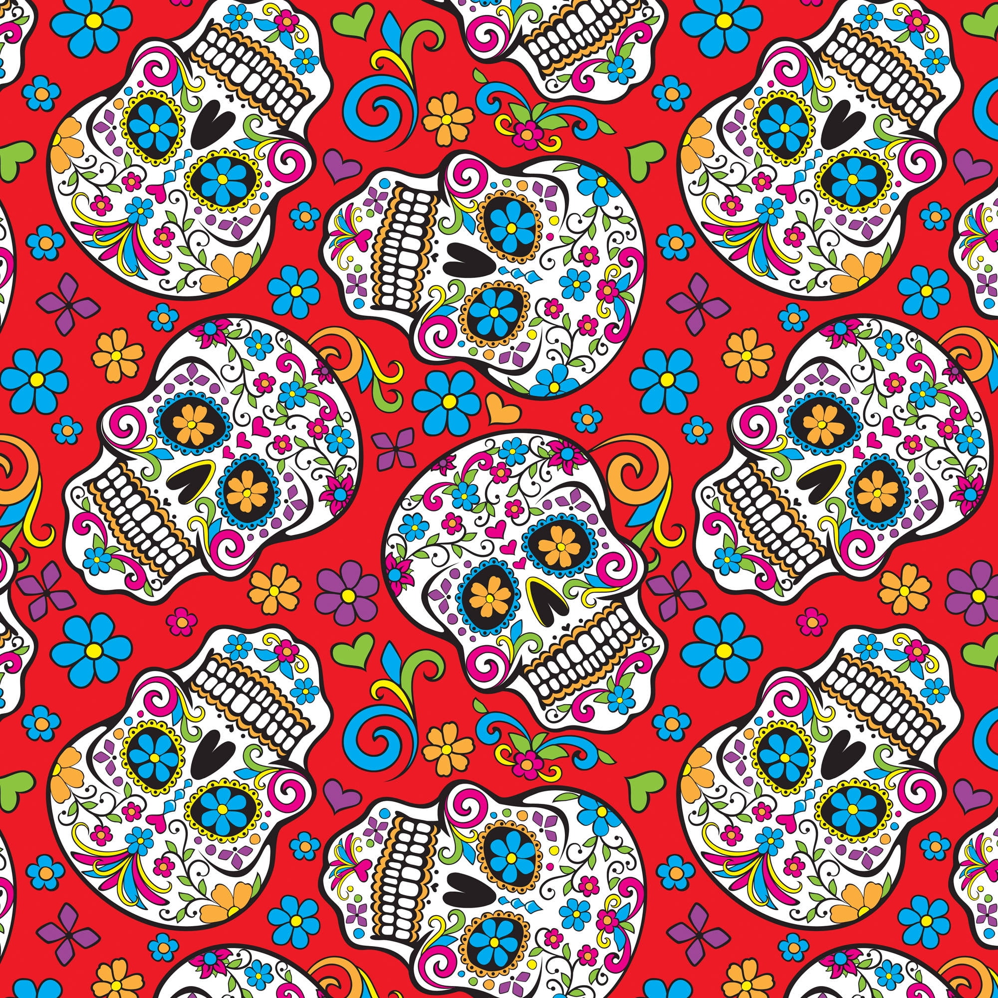 David Textiles Folkloric Skulls 44" Cotton Fabric - Walmart.com