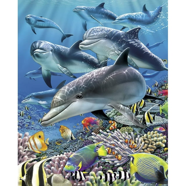 David Textiles Ocean Living Sea Dolphins Digital 35x43" Panel ...