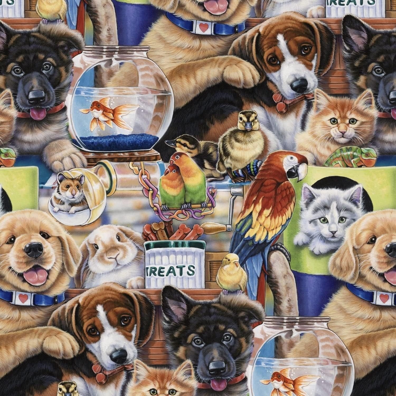 David Textiles Pet Shop Cute Digital Multicolor 100% Cotton Fabric sold ...