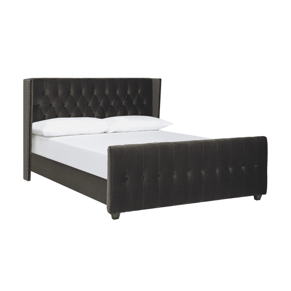 David Tufted Wingback King Bed, Dark Charcoal Grey - Walmart.com
