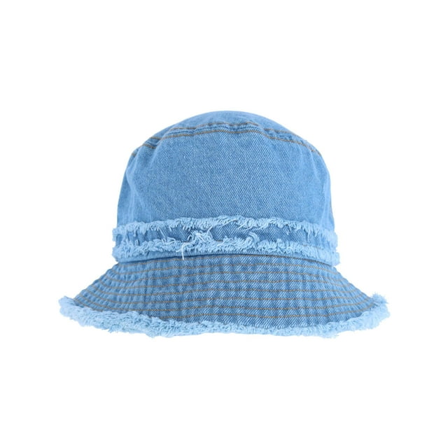 David & Young Distressed Denim Bucket Hat with Frayed Edges (Women ...