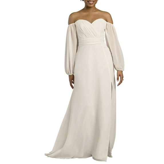David's Bridal Women's Off-the-Shoulder Billow Sleeve Wedding Dress ...