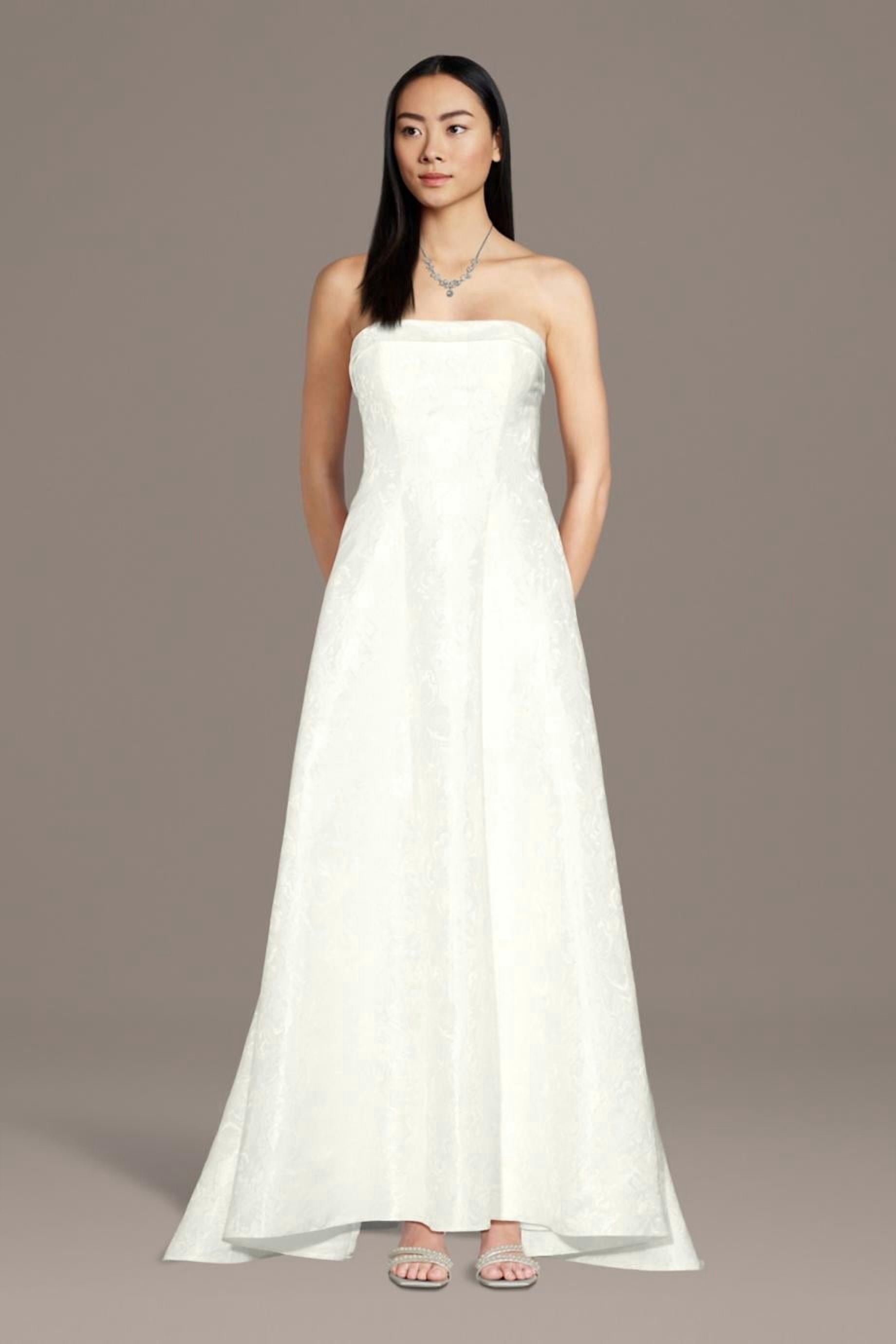 David's Bridal Women's Strapless Brocade A-Line Wedding Dress, Ivory, 2 ...