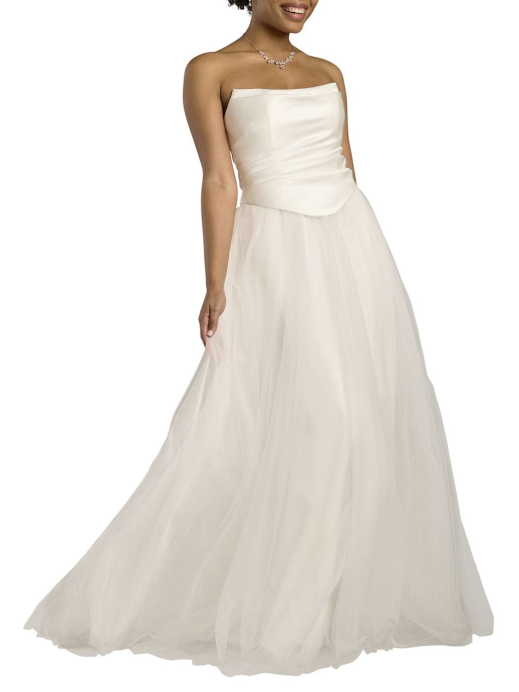 David's Bridal Women's Strapless Satin and Tulle Ball Gown Wedding ...