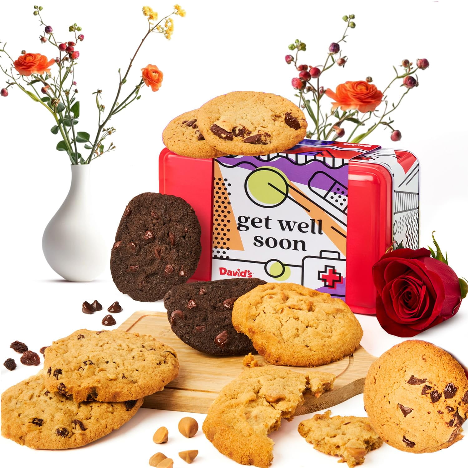 David’s Cookies Get Well BDF32 Soon Assorted Cookies Tin - 8 Fresh ...