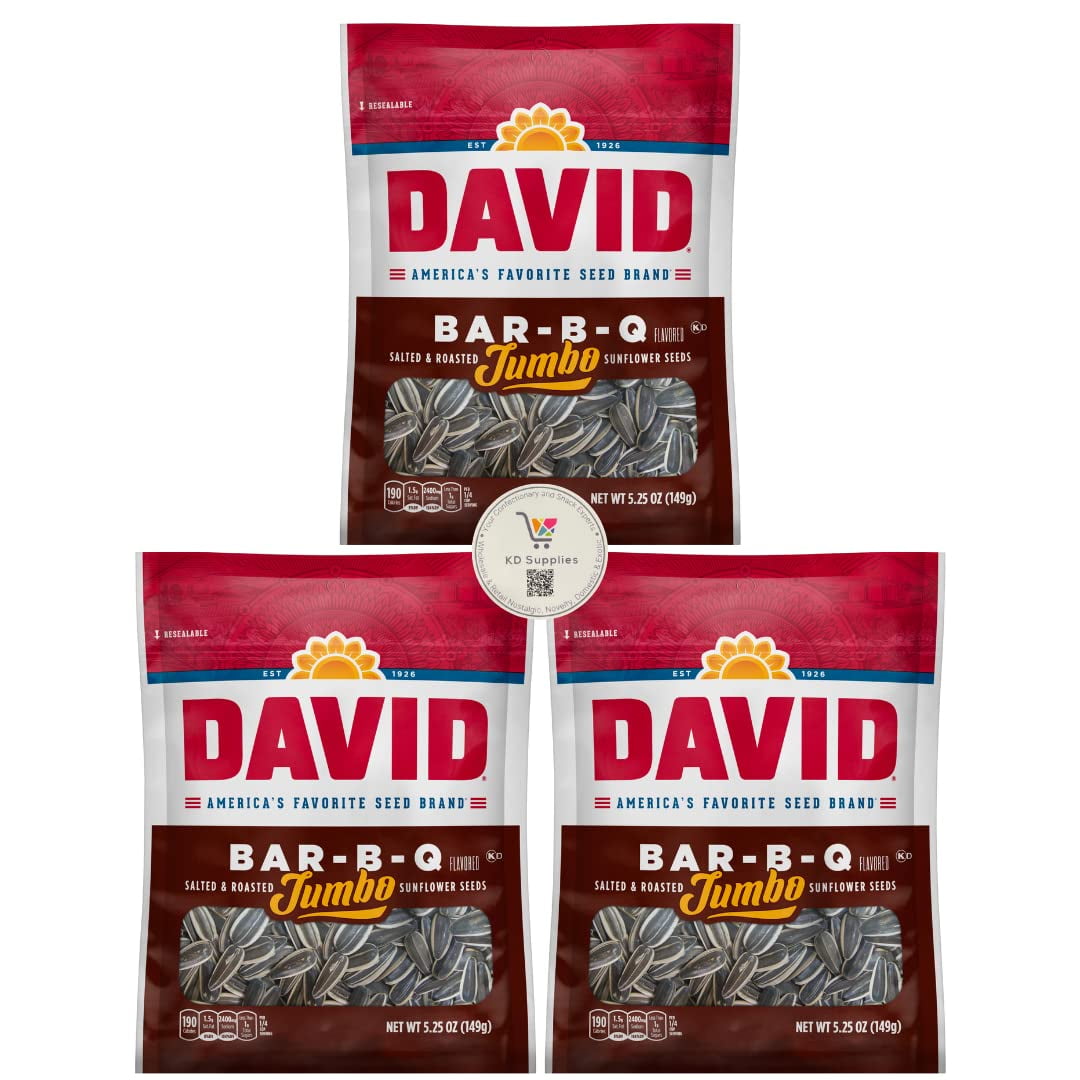 KD Supplies, David's Salted & Roasted Jumbo Barbeque Sunflower Seeds, 5 ...