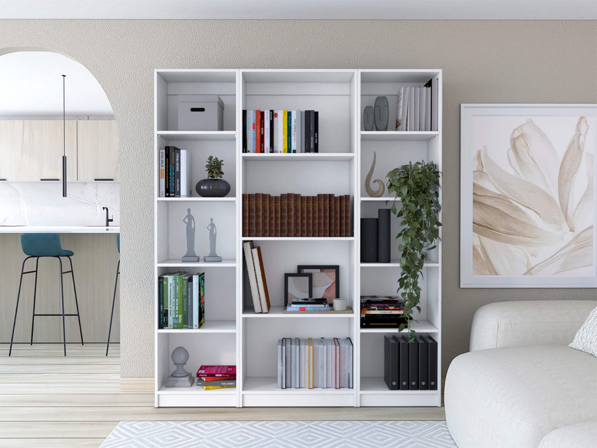 Davie 3 Piece Home Bookcase Set, 60" Wide With 14 Shelvesliving Room ...