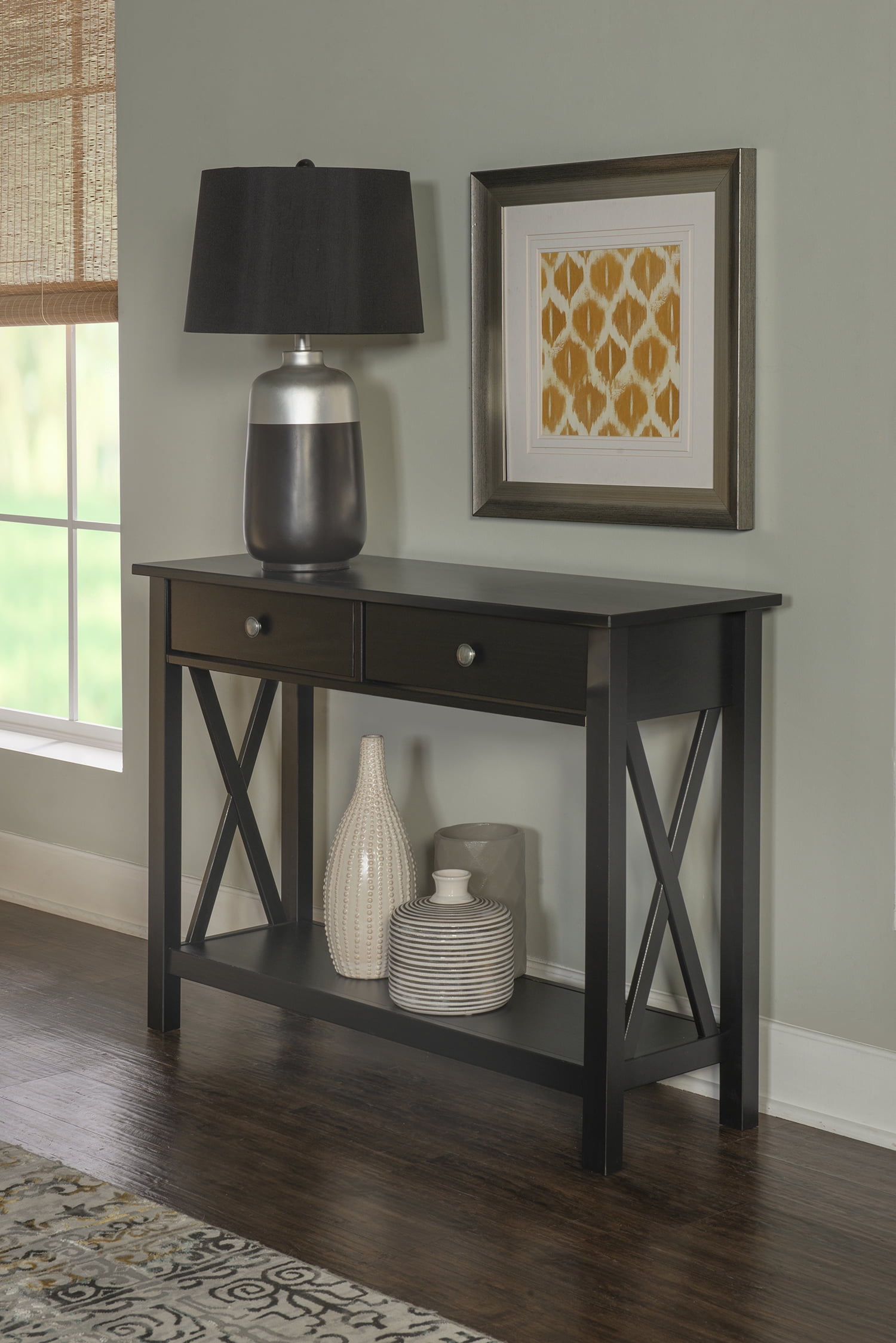 Davis Black Pine Wood Console Table - Walmart.com