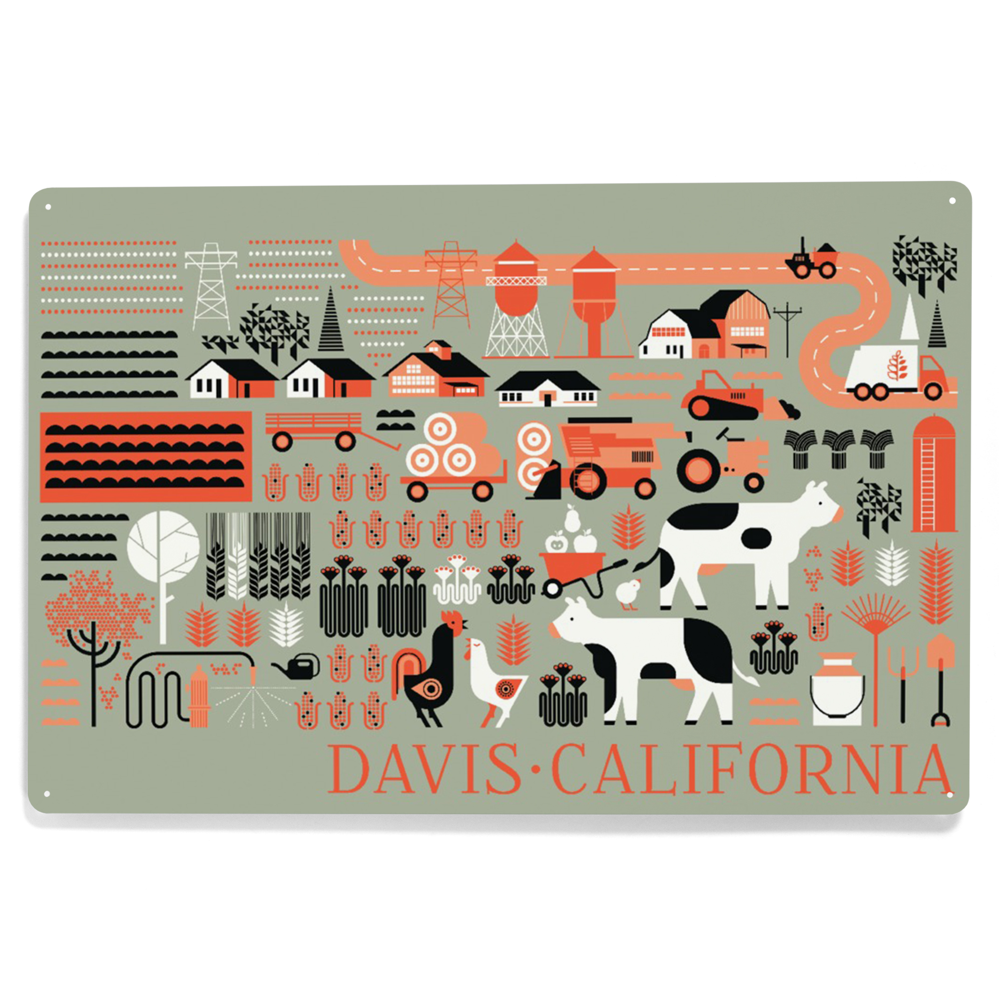 Davis, California, Farm Icons (12x18 Aluminum Art, Indoor Outdoor Metal ...