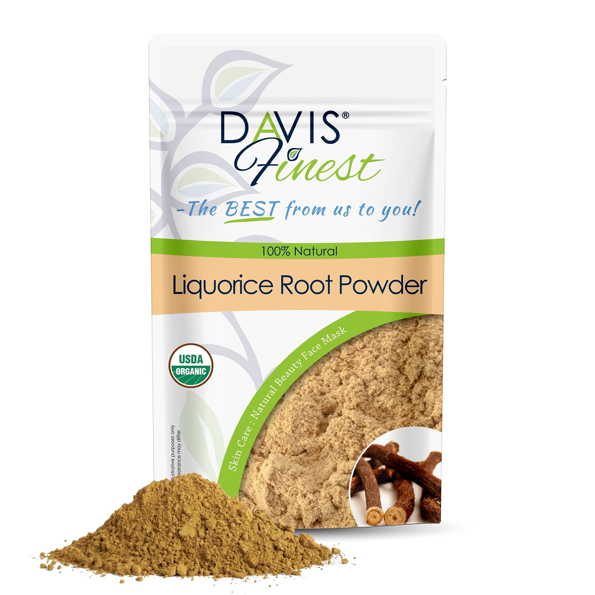 Davis Finest Organic Licorice TMA2 Root Mulethi Powder 100g, Glycyrrhizin, Skin Brightening ...