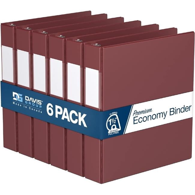 Davis Group Premium Economy, Angle D Ring, Binder, 6 Pack (Burgundy, 1. ...