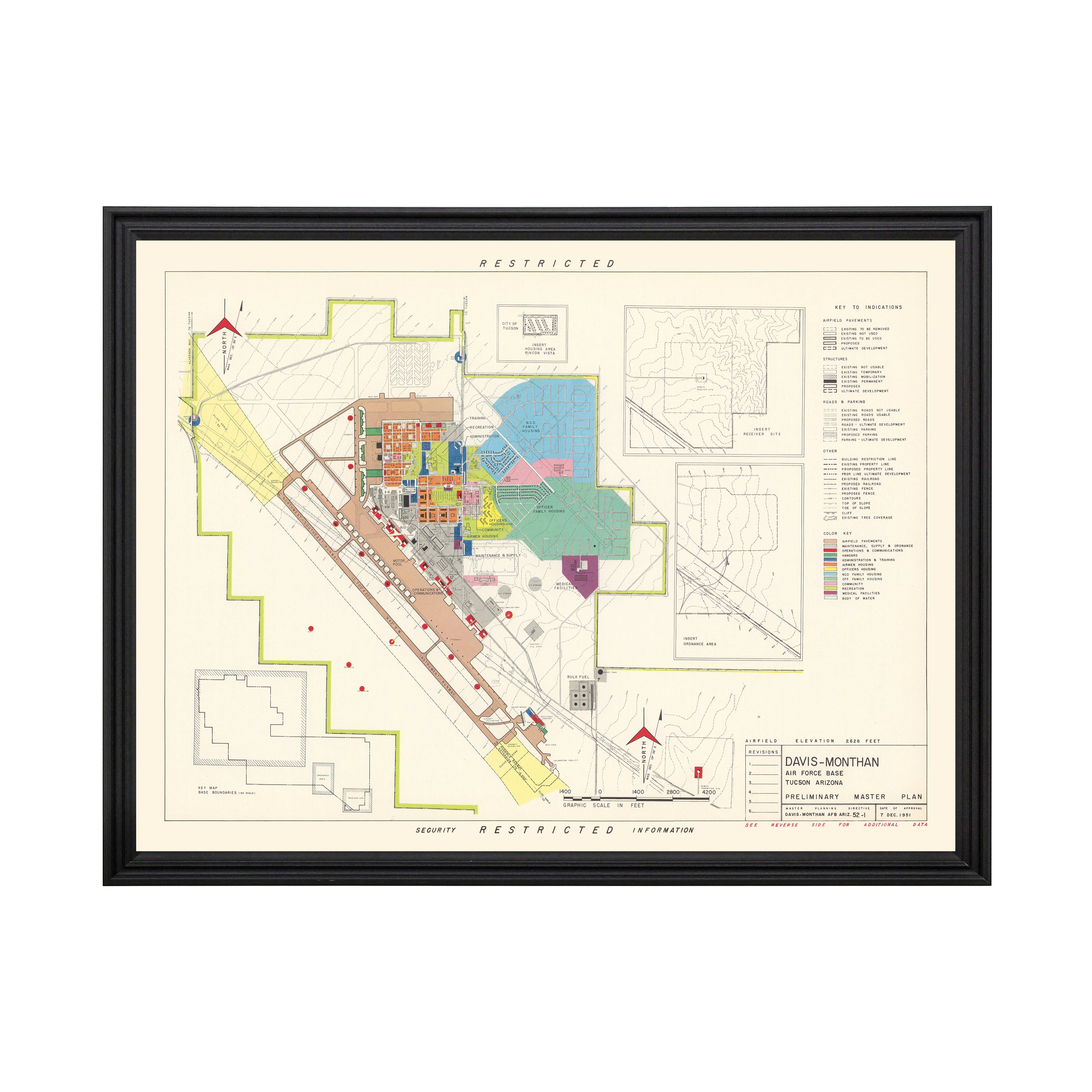 Davis-Monthan Air Force Base Art, 1951 Vintage Map of Davis-Monthan Air ...