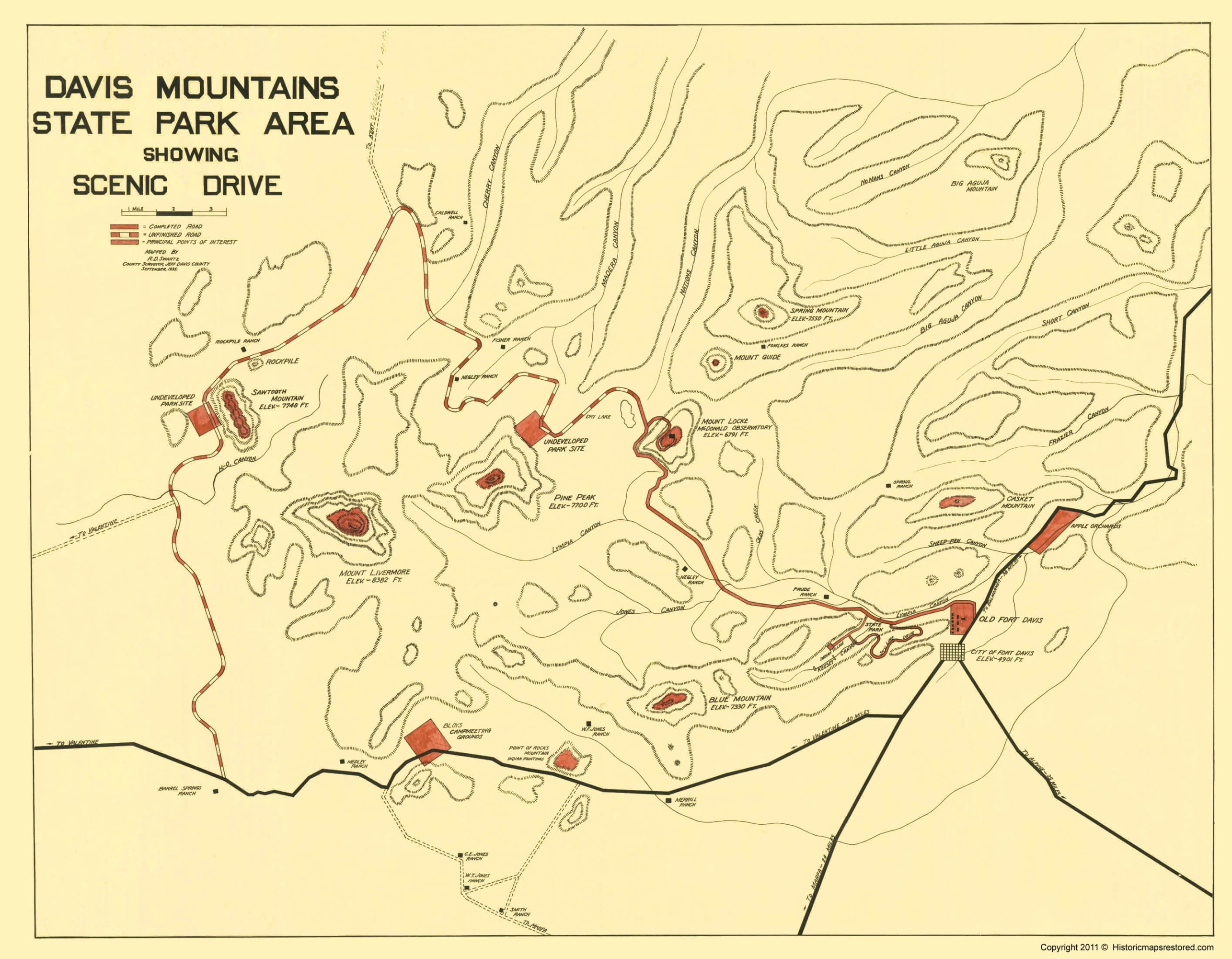 Historic State Map - Davis Mountains State Park Texas - Swartz 1935 ...