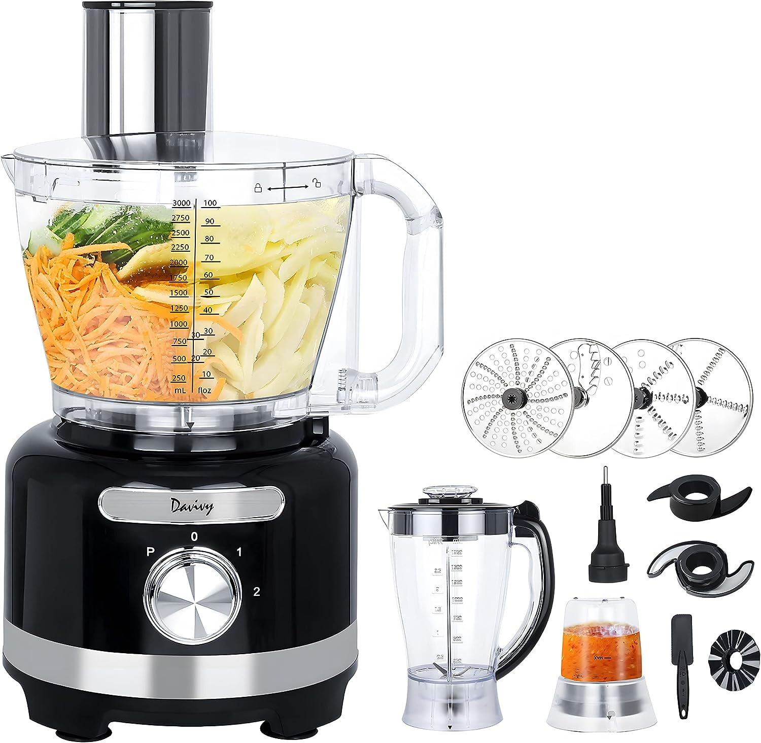Davivy 16 Cup Food Processors,10-in-1 Multifunction 3.8L Large ...