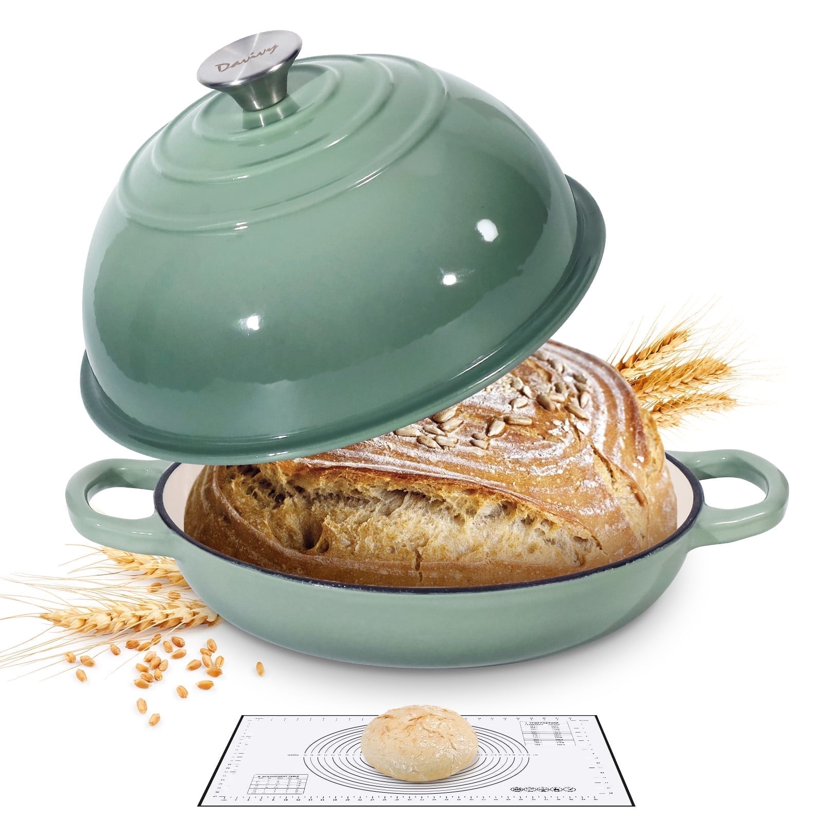 Davivy 5.5 Qt Enameled Dome-Shaped Cast Iron Bread Dutch Oven with Lid ...