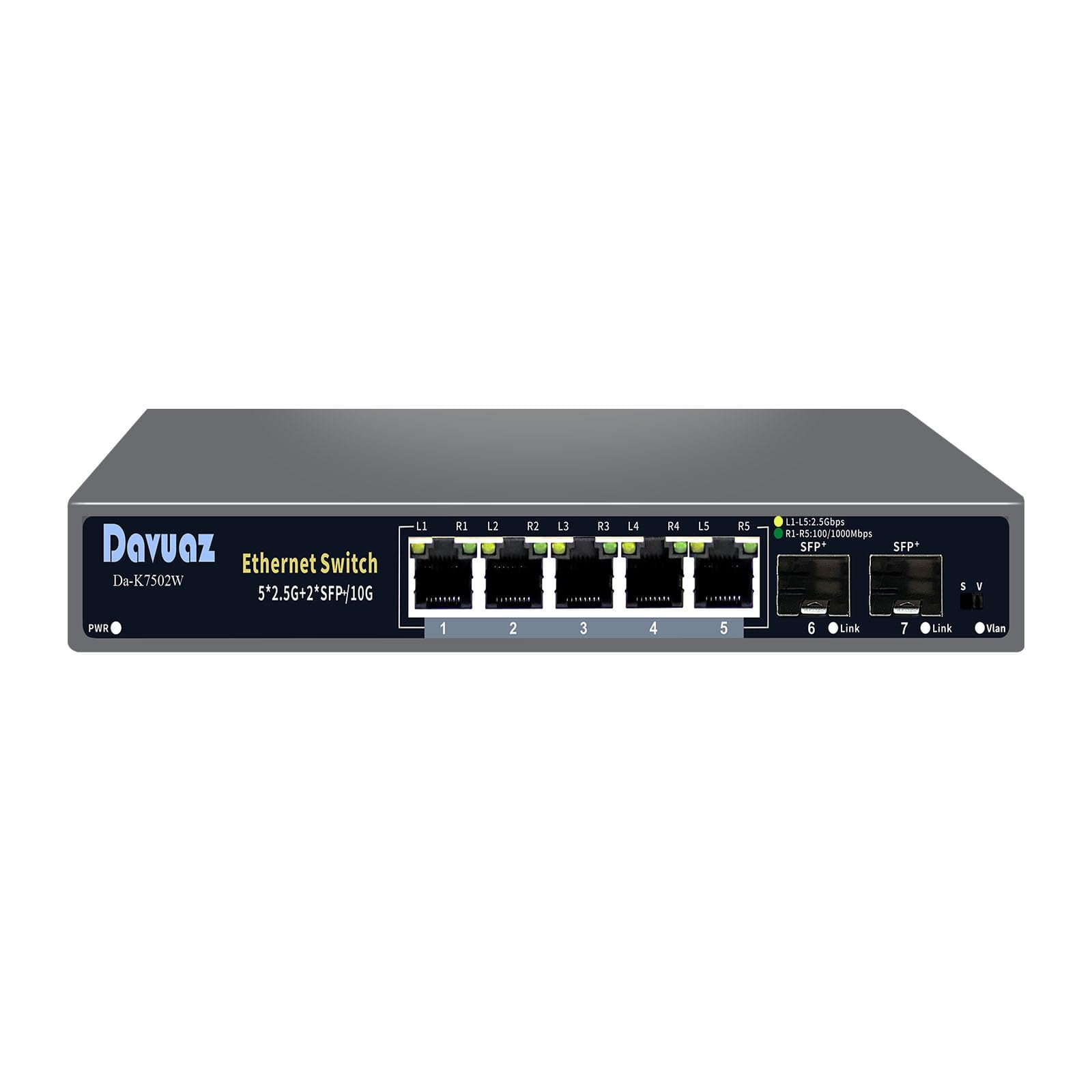 Davuaz 2.5G Unmanaged Ethernet Switch with 5 x 2.5G Base-T Ports and 2 ...