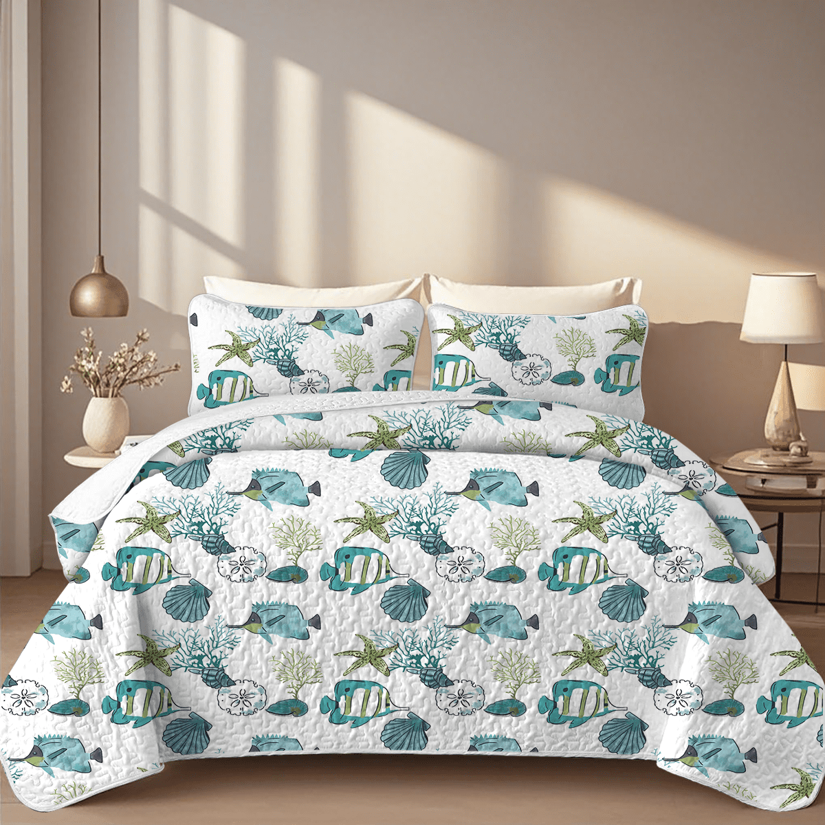 Davulos 2 Piece Coastal Quilt Sets Twin Size Reversible Microfiber ...