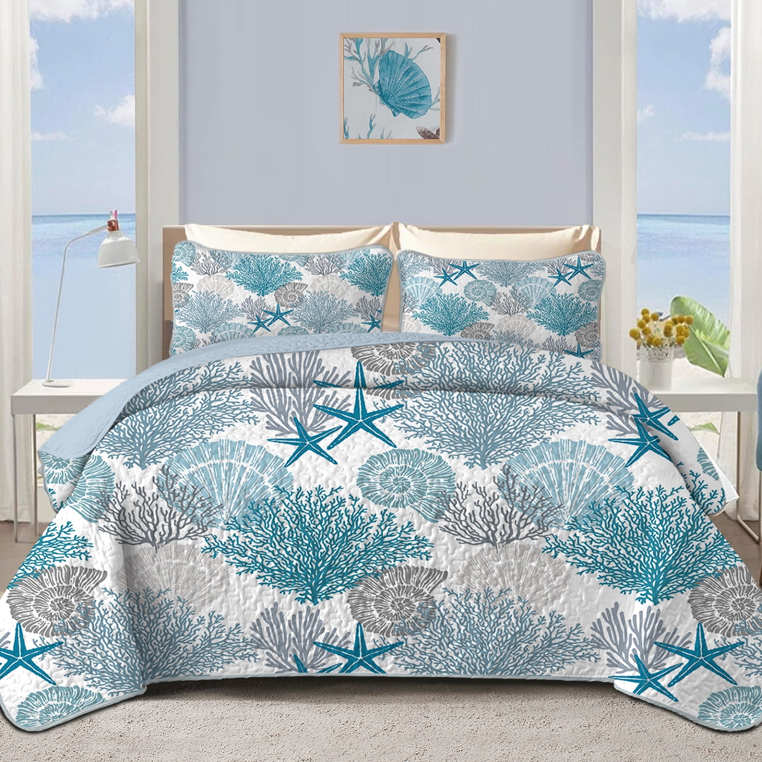 Davulos 3 Piece Coastal Quilt Sets King Size Reversible Summer Quilts ...