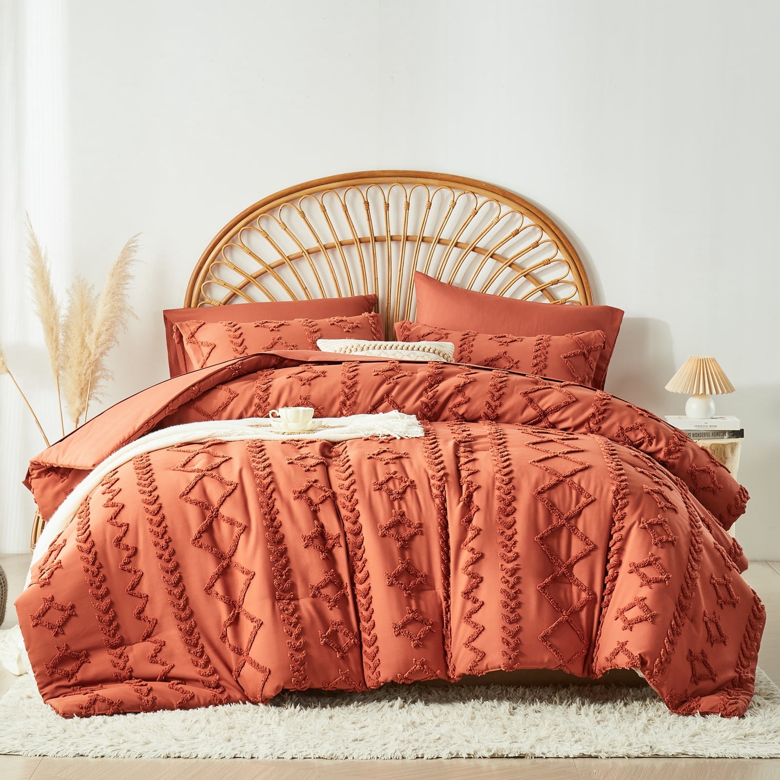 Davulos Boho Comforter Set Queen ,7 Pieces Bed in a Bag Tufted Queen ...