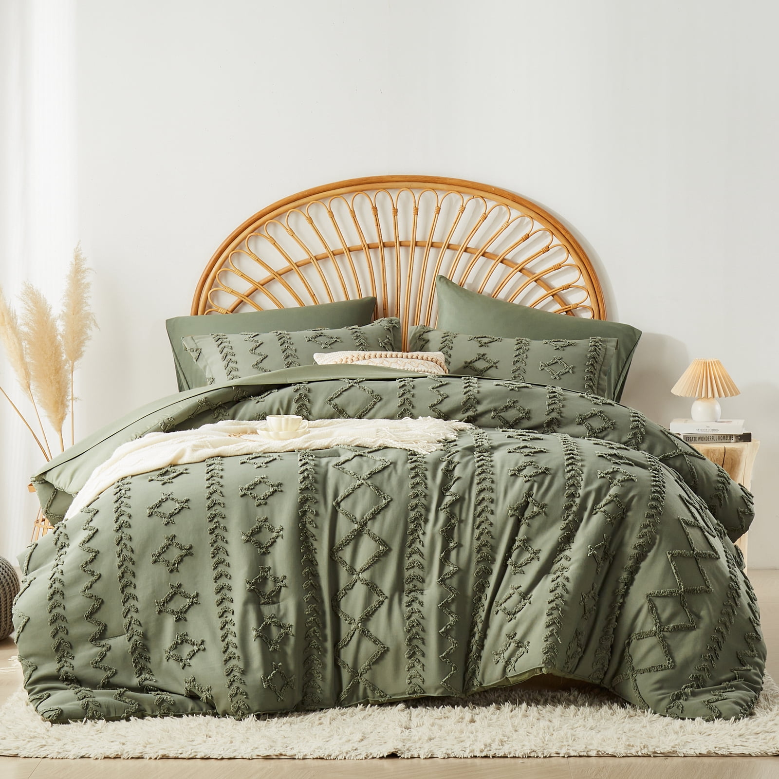 Davulos Boho Comforter Set Queen ,7 Pieces Bed in a Bag Tufted Queen ...