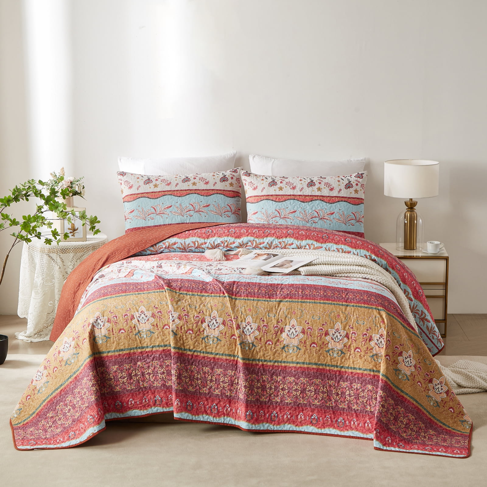 Davulos California King Size Quilt Set 3 Pieces, Bohemian Bedspread-110 ...
