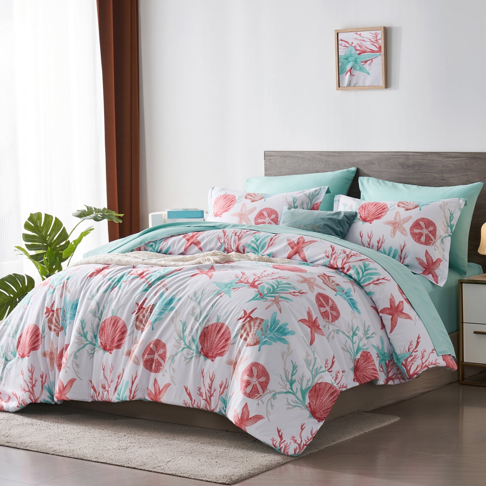 Davulos Coastal Comforter Set 7 Pieces,Queen Size Comforter Set for All ...