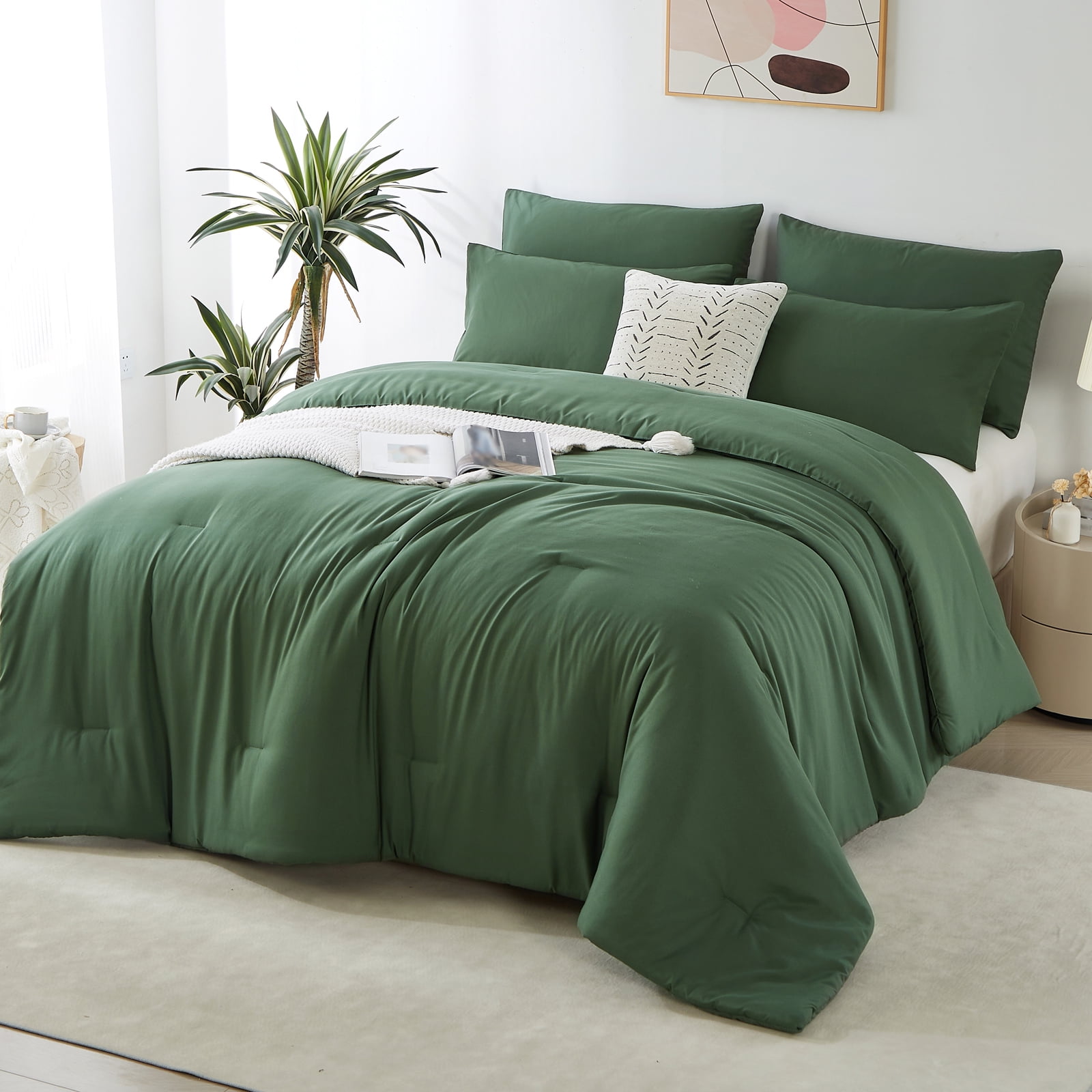 Davulos Dark Green Comforter Set Twin, 2 Pieces Solid Lightweight ...