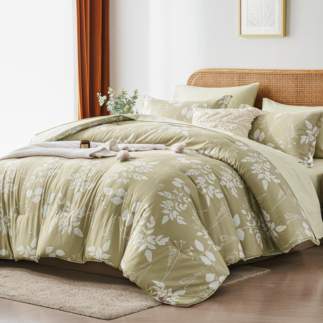Davulos Floral King Comforter Set 7 Pieces Bed in a Bag, Soft King Size ...