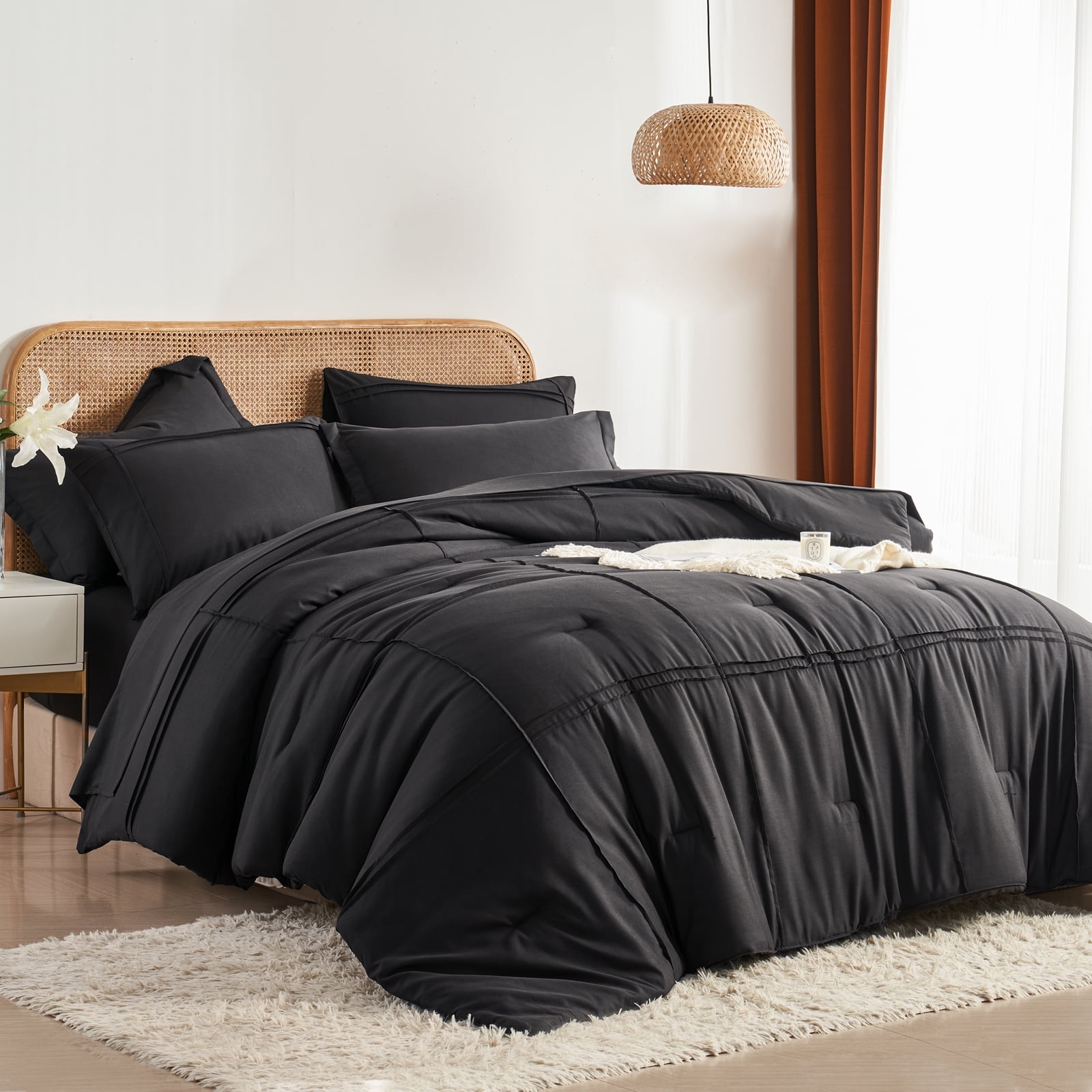 Davulos Full Comforter Set 7 Piece,Grid Pinch Pleat Bed in a Bag for ...