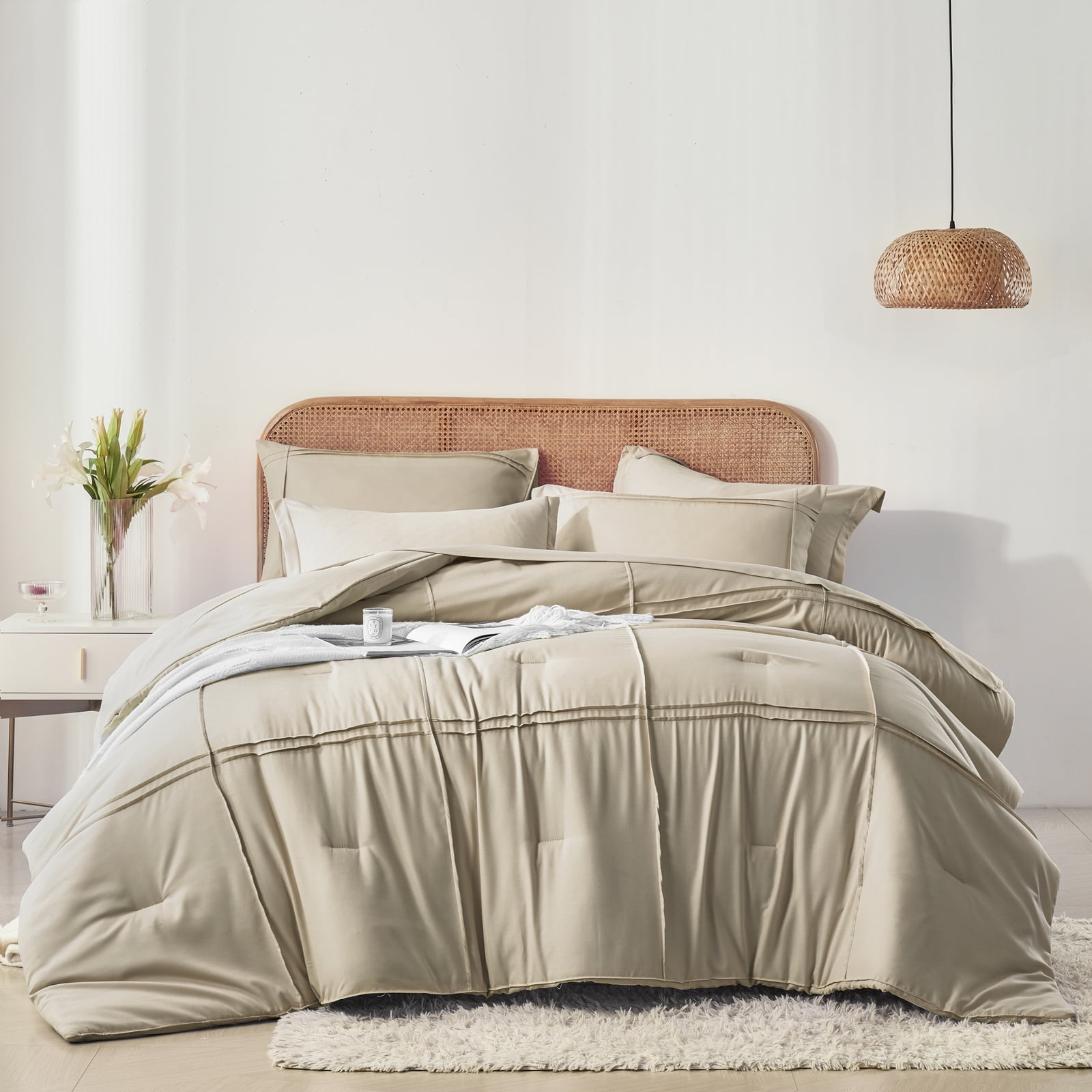 Davulos Full Comforter Set 7 Piece,Grid Pinch Pleat Bed in a Bag for ...