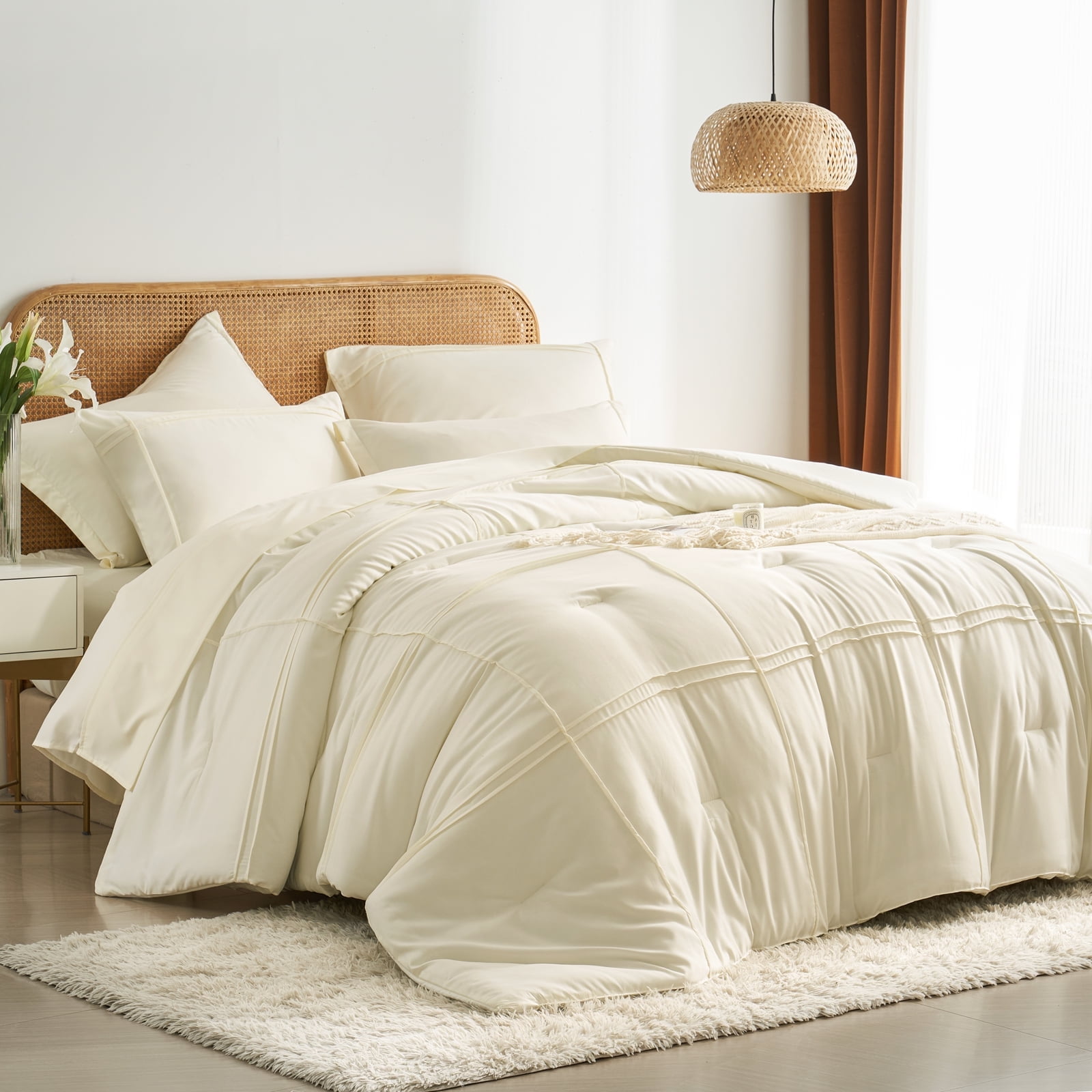 Davulos Full Comforter Set 7 Piece,Grid Pinch Pleat Bed in a Bag for ...