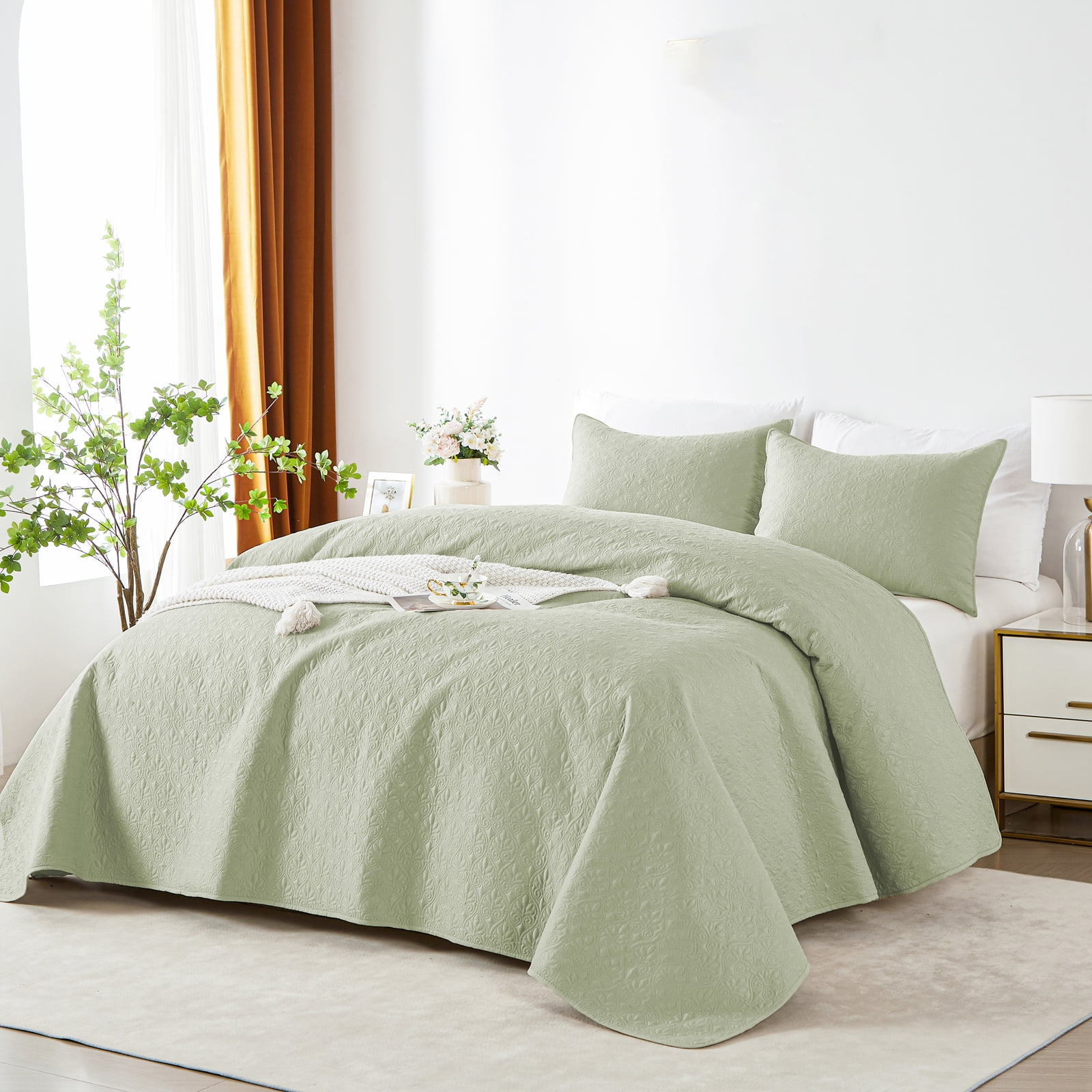 Davulos Full/Queen Quilt Set Sage Green,3 Pieces Quilt Beddding Set ...