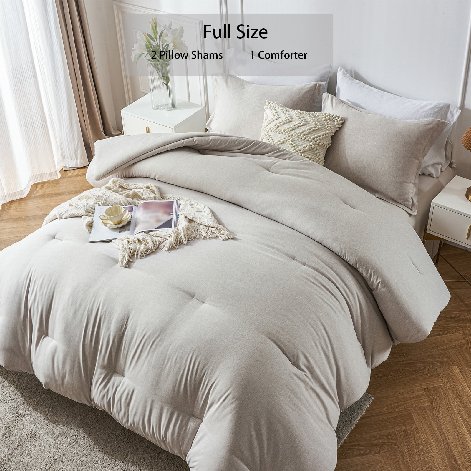 Davulos Full Size Comforter Set - 3 Pieces Khaki Soft Luxury Cationic ...