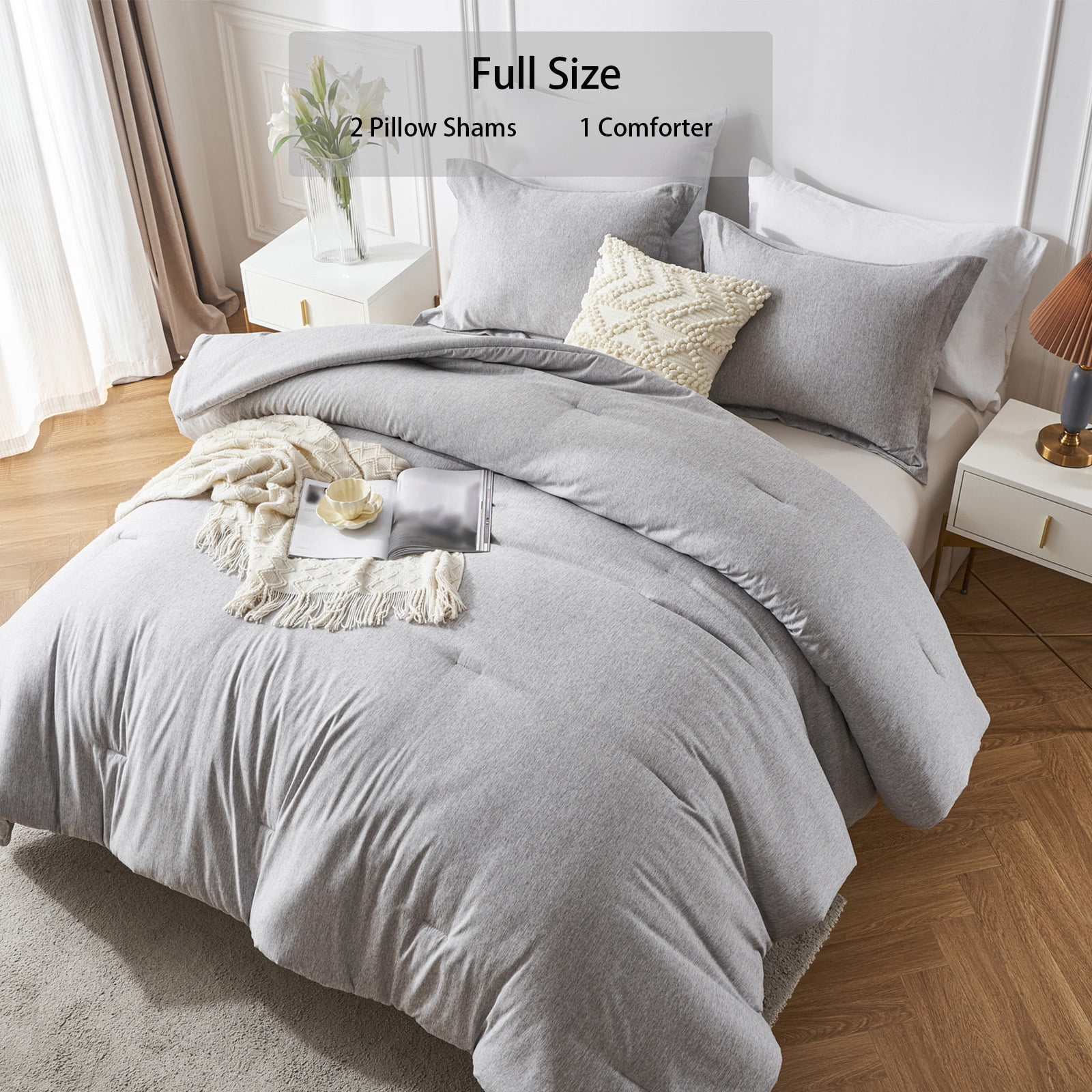 Davulos Full Size Comforter Set - 3 Pieces Light Grey Soft Luxury ...