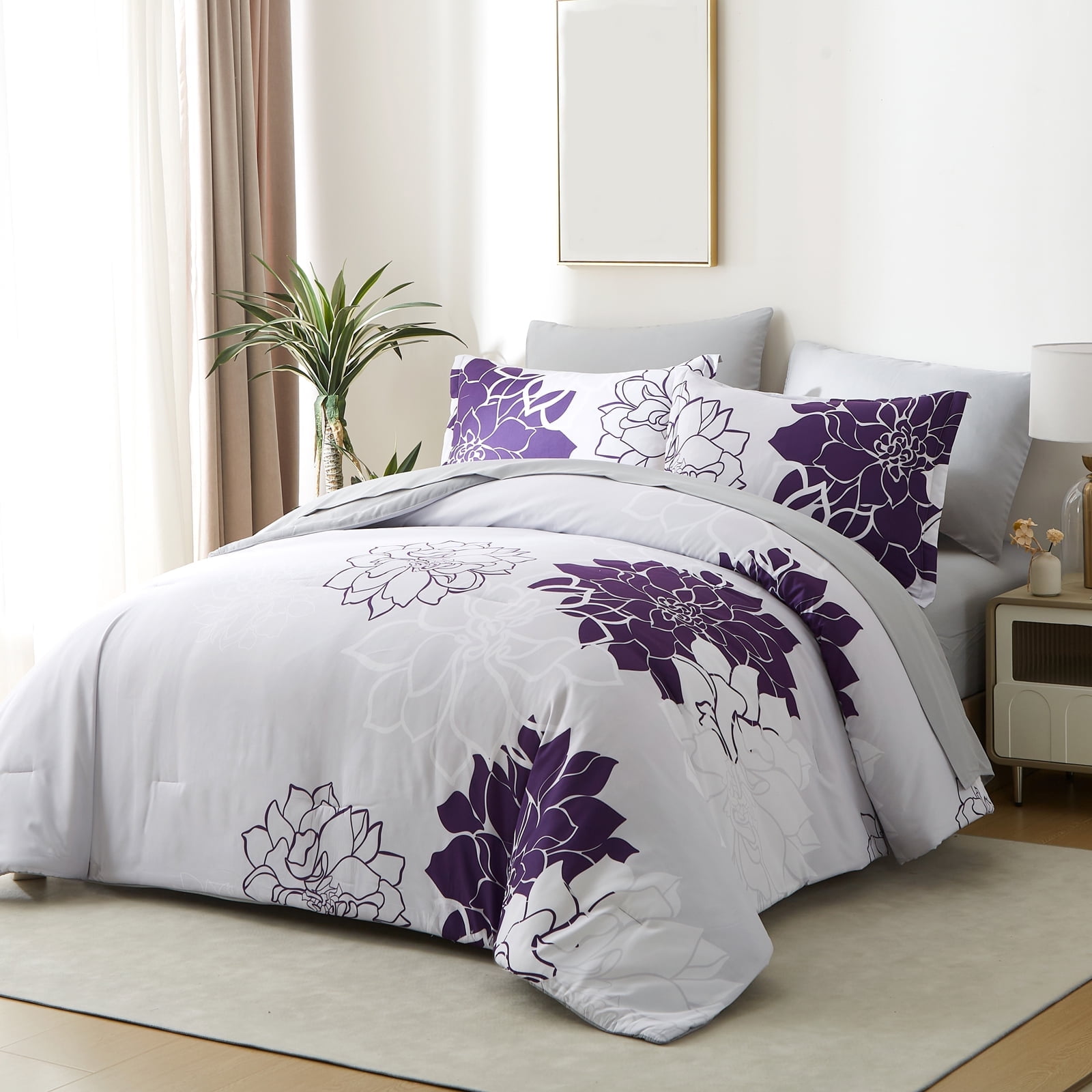 Davulos Full Size Comforter Set - 7 Pieces Floral Soft Bedding Sets ...