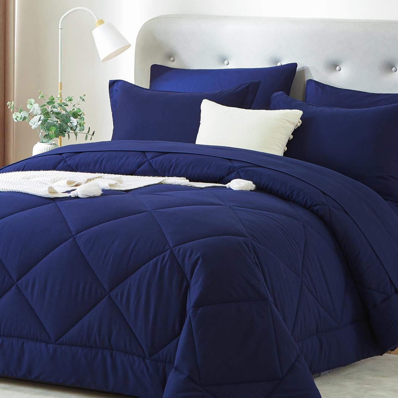 Davulos King Comforter Set 7 Pieces,Drak Blue Bed in a Bag for Bedroom ...