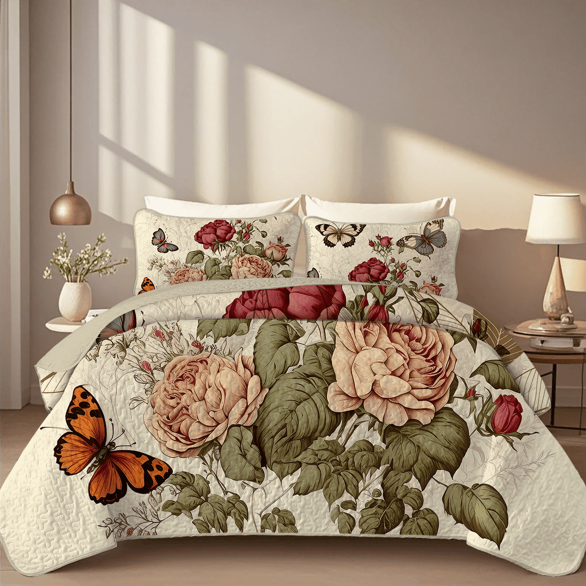 Davulos King Quilt Set ,Floral Quilt Bedding Set 3 Pieces Lightweight ...