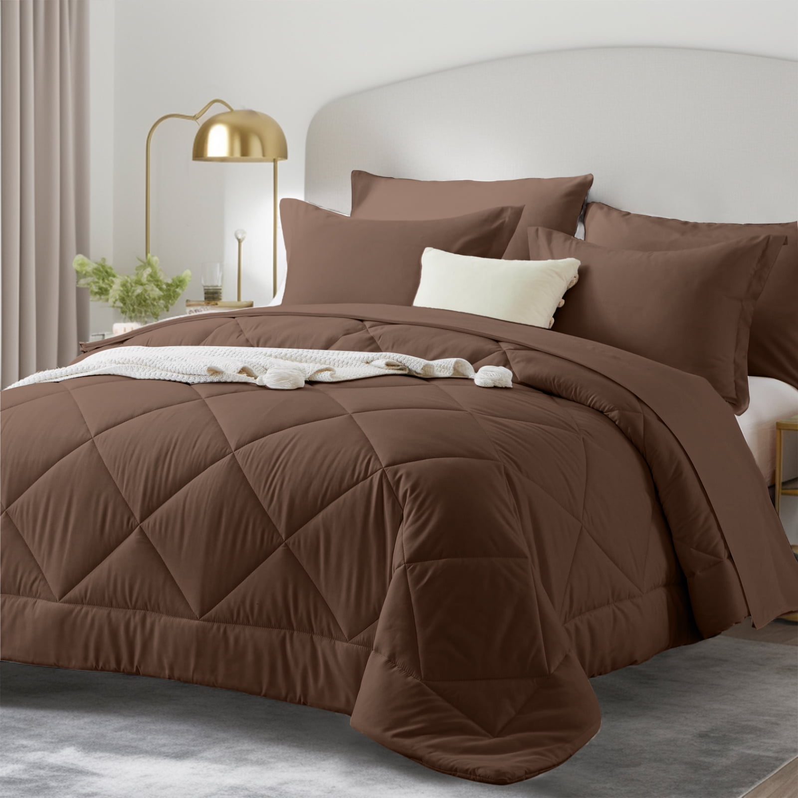 Davulos King Size Comforter Set Chocolate Brown 7 Pieces Bed in a Bag ...