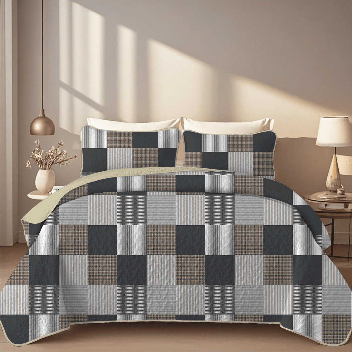 Davulos Plaid Patchwork Quilt for Twin Bed,2 Pieces Reversible ...