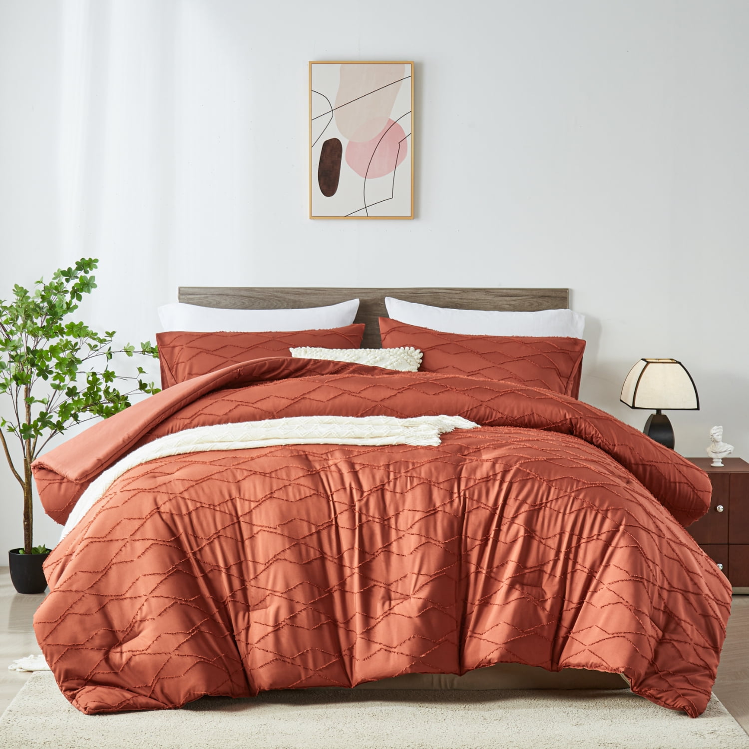 Davulos Queen Terracotta Comforter Set 3 Pieces Boho Tufted Shabby Chic ...