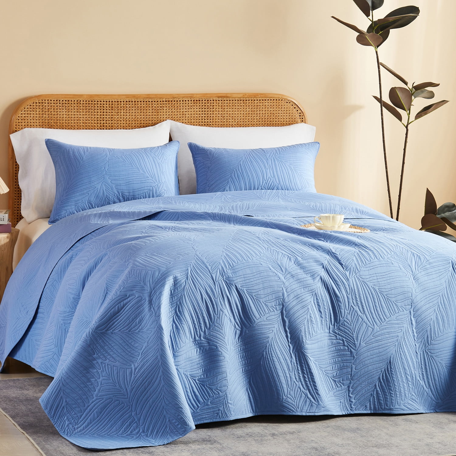 Davulos Quilts for Queen Bed Denim Blue Bedspreads 3 Pieces Soft Bed ...
